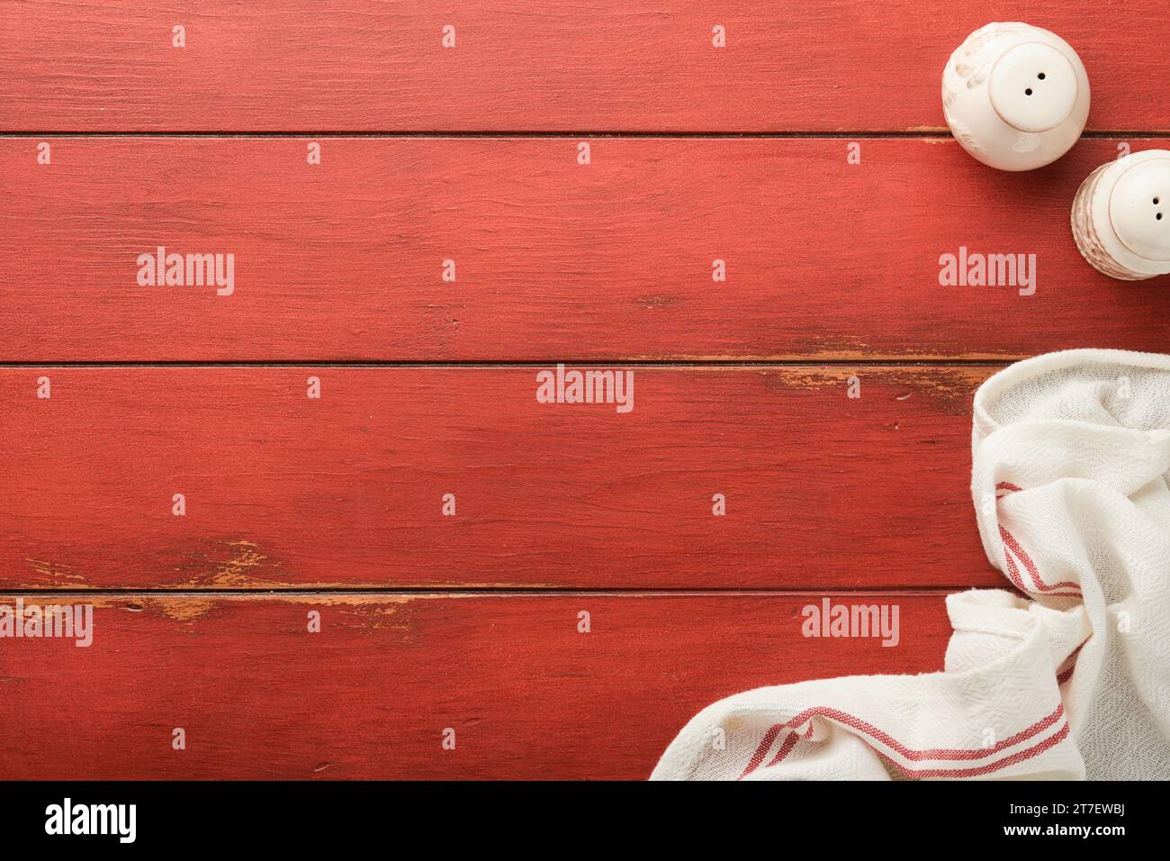 Food cooking empty background. Cooking kitchen napkin, salt and pepper ...