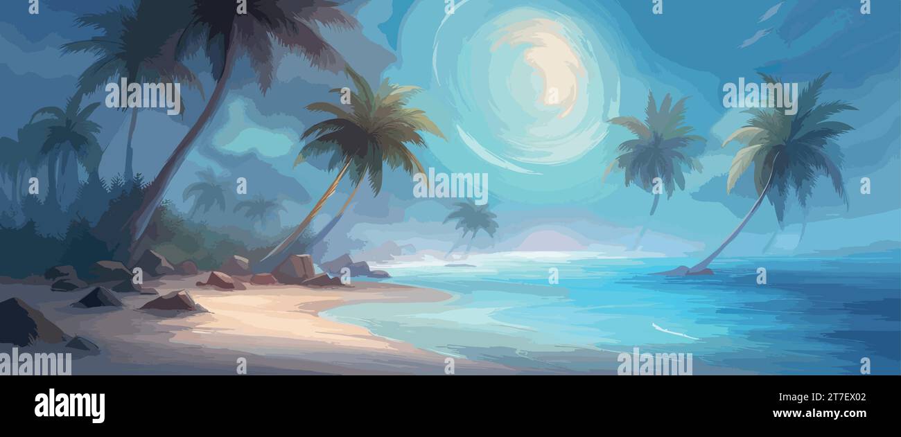 Banner Paradise beach of a tropical island, palm trees, white sand ...