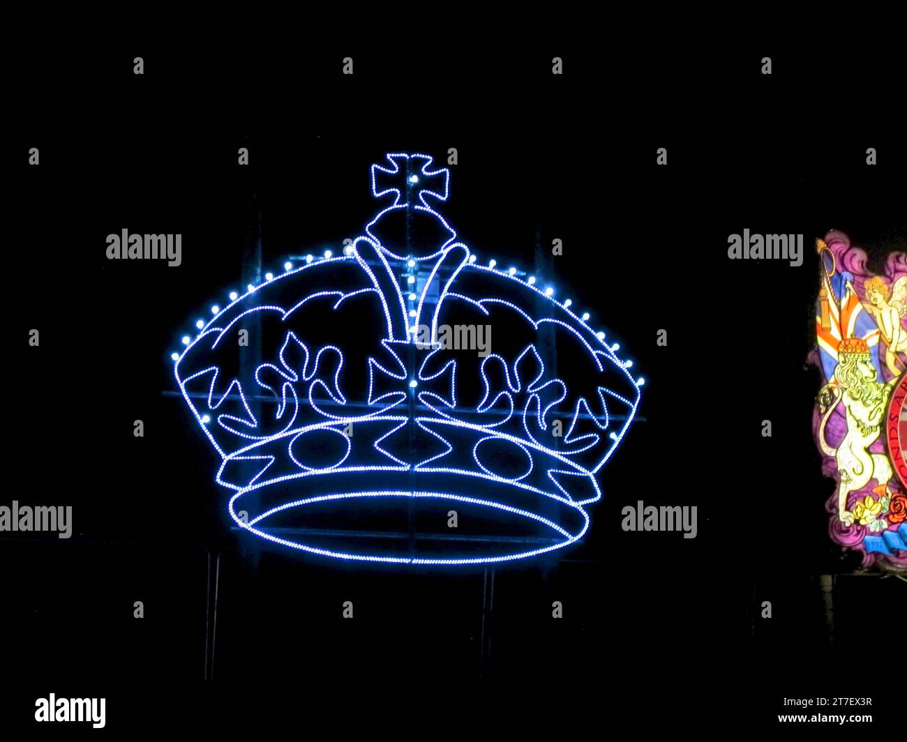 blue coloured illuminated royal crown on light display at blackpool in ...
