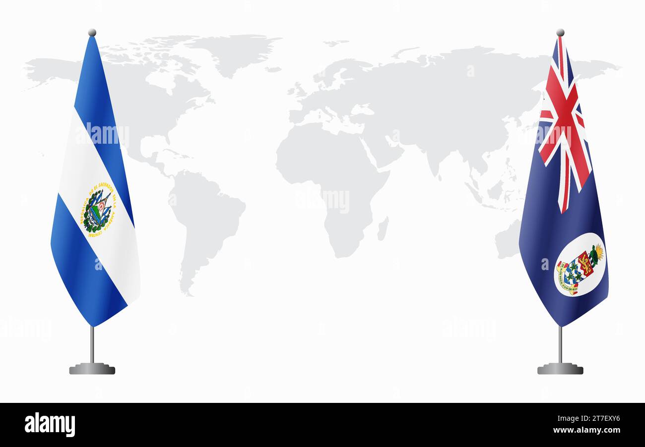 El Salvador and Cayman Islands flags for official meeting against ...