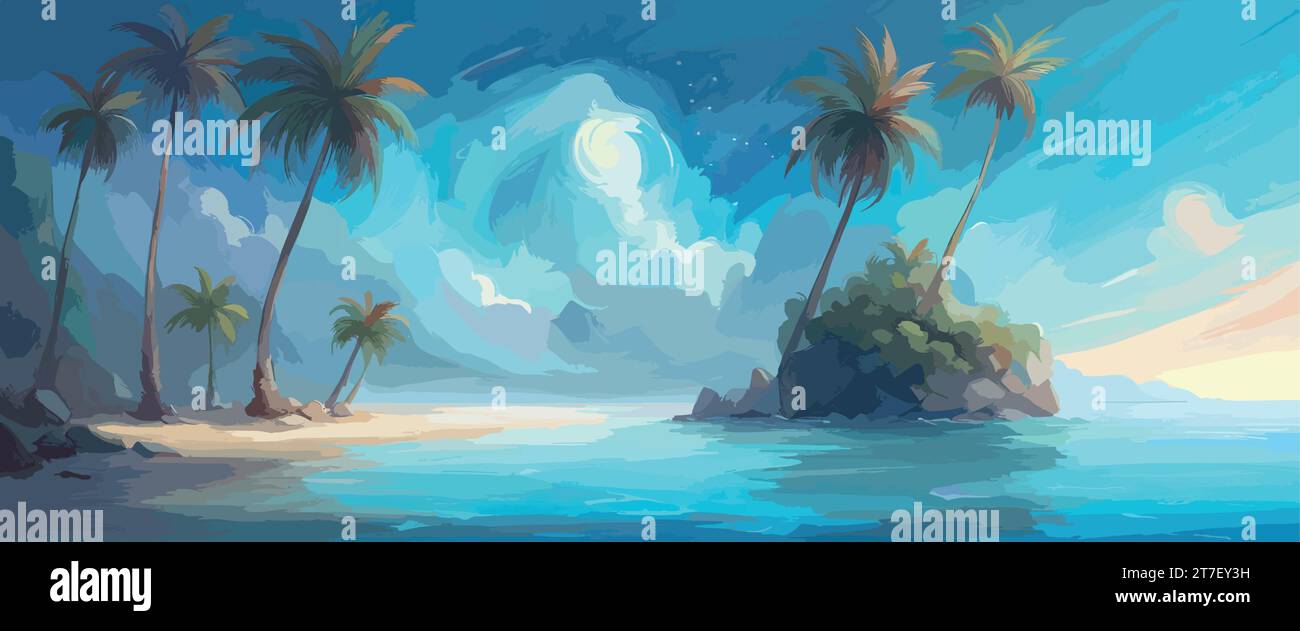 Banner Paradise beach of a tropical island, palm trees, white sand ...