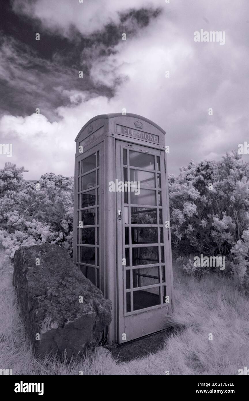 Classic red telephone booth out in the gorse, North Coast 500, near ...