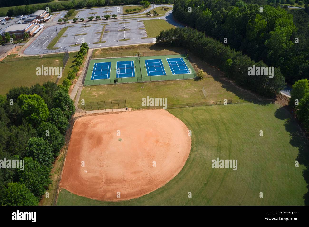 Aerial view of baseball and tennis court in the local park Stock Photo ...