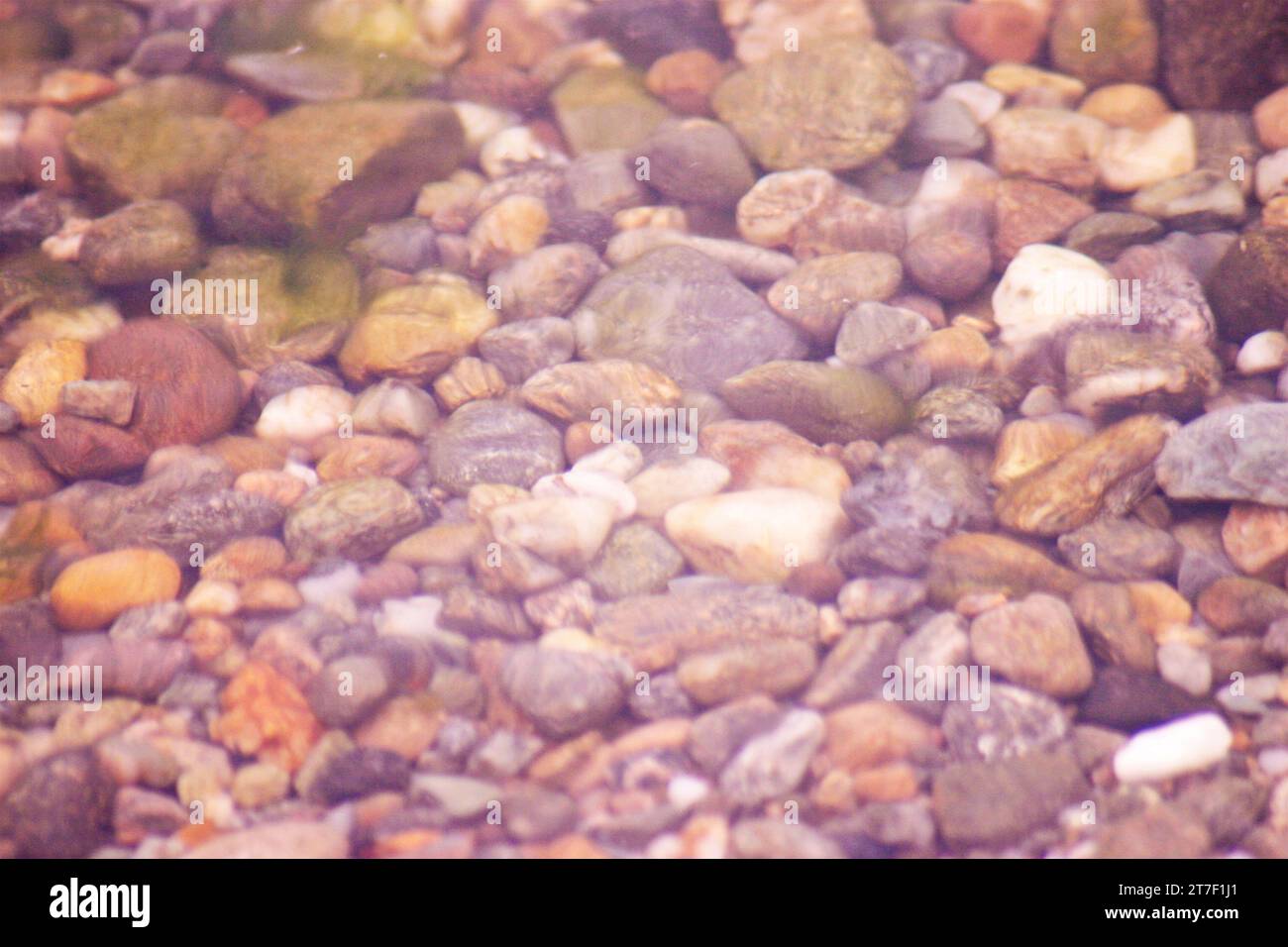 variety of different sized, brightly coloured pebbles shimmering under ...