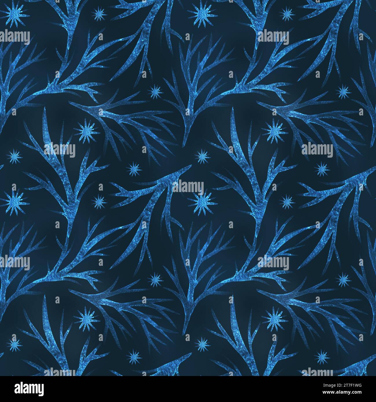 Seamless dark pattern with stylized magical forest, firs, stars. Hand ...