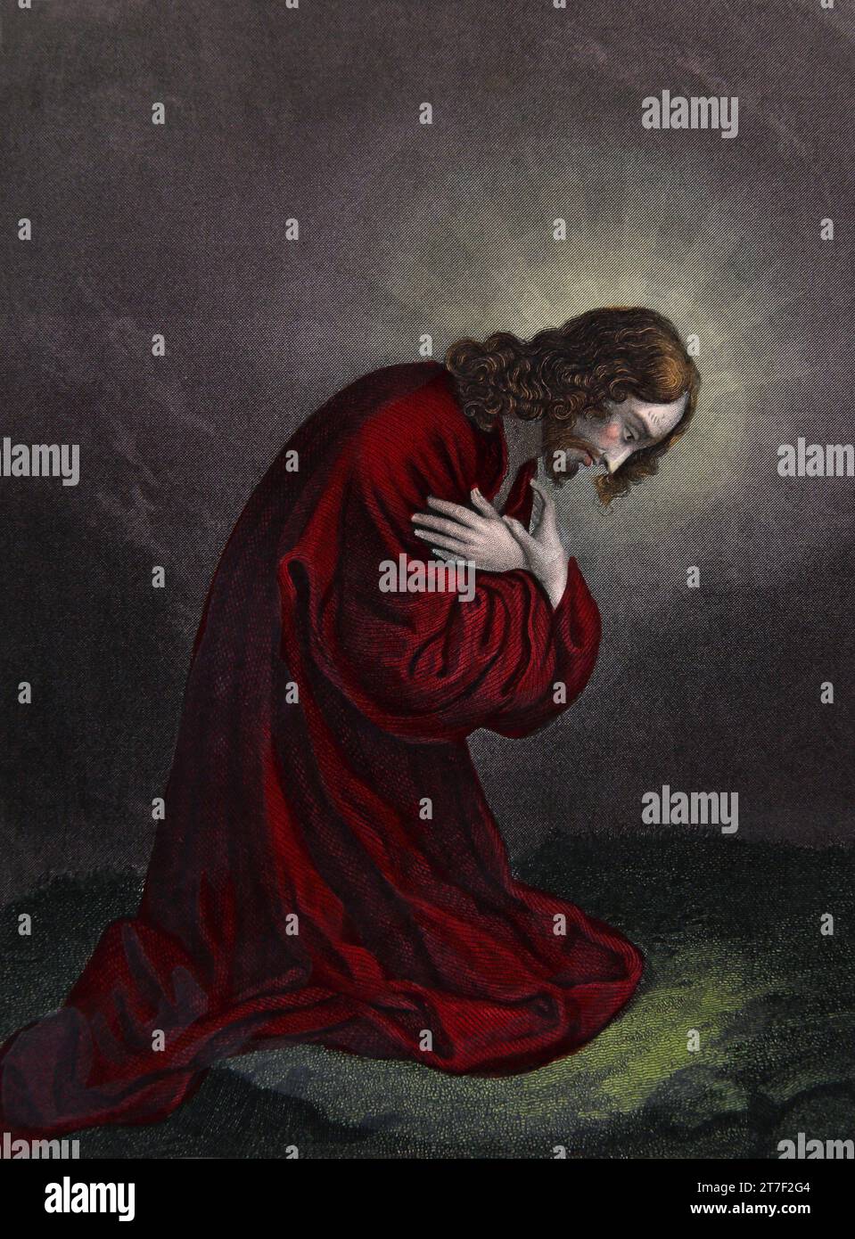 Illustration of Jesus Christ Kneeling and Praying in the Garden of ...