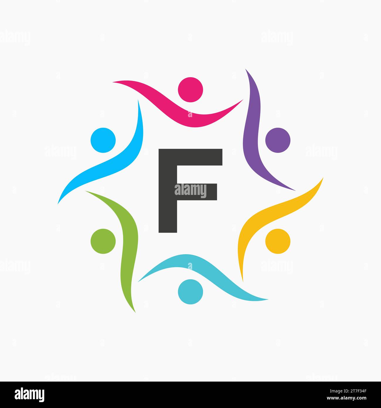 Unity Logo On Letter F Template. Charity Sign, Communication, Team ...