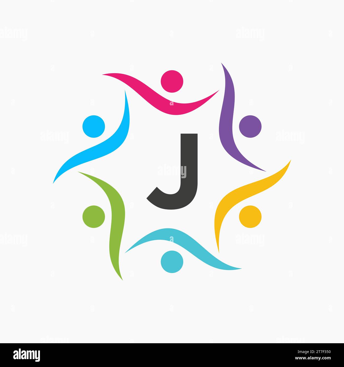 Unity Logo On Letter J Template. Charity Sign, Communication, Team ...
