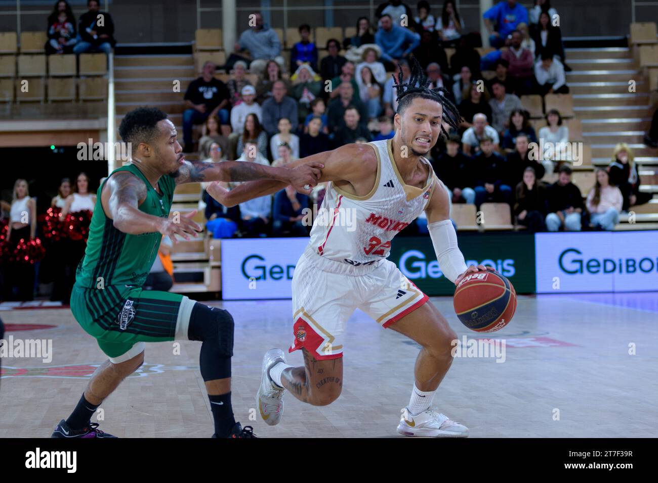 AS Monaco player #32 Matthew Strazel is seen in action during the match ...