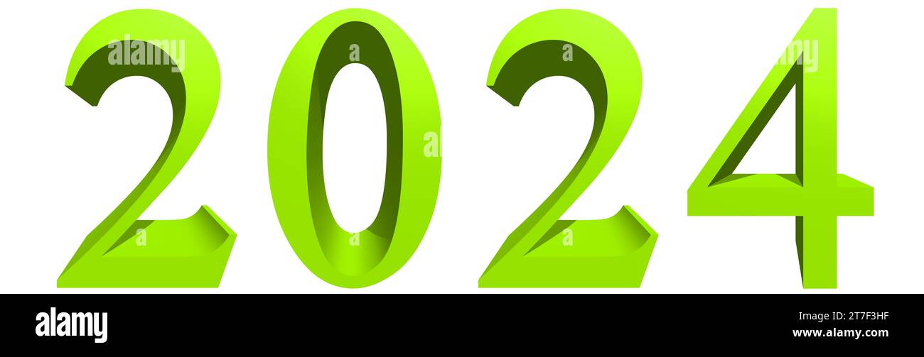 Conceptual 2024 year made of green font isolated on white background ...
