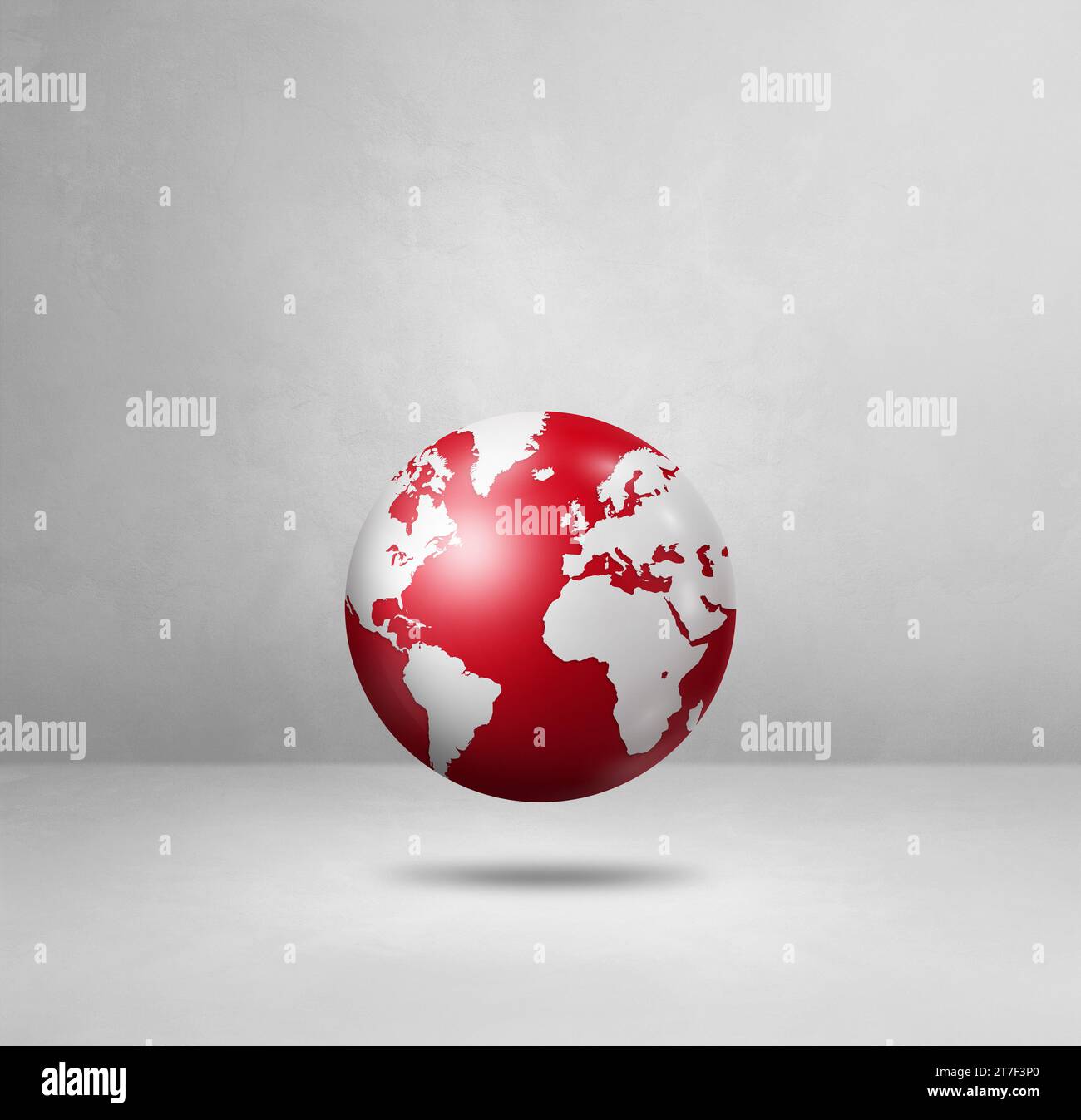 World globe, red earth map, floating over a white background. 3D ...