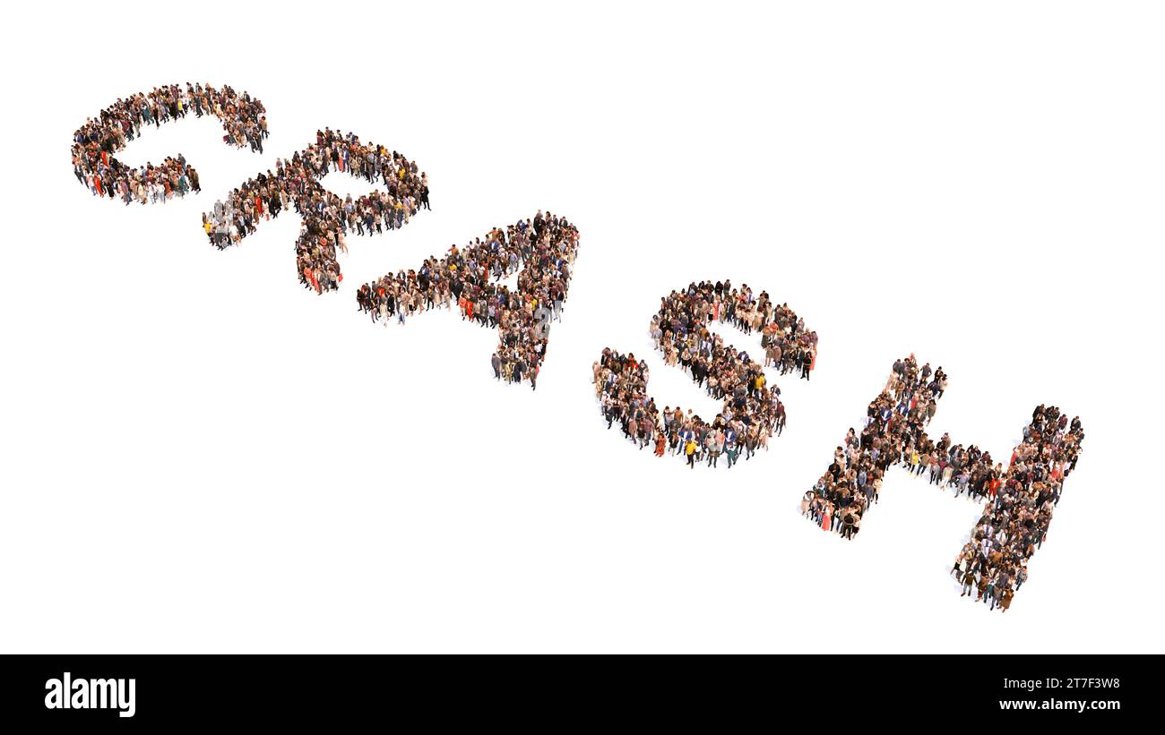 Conceptual large community of people forming the word CRASH. 3d ...