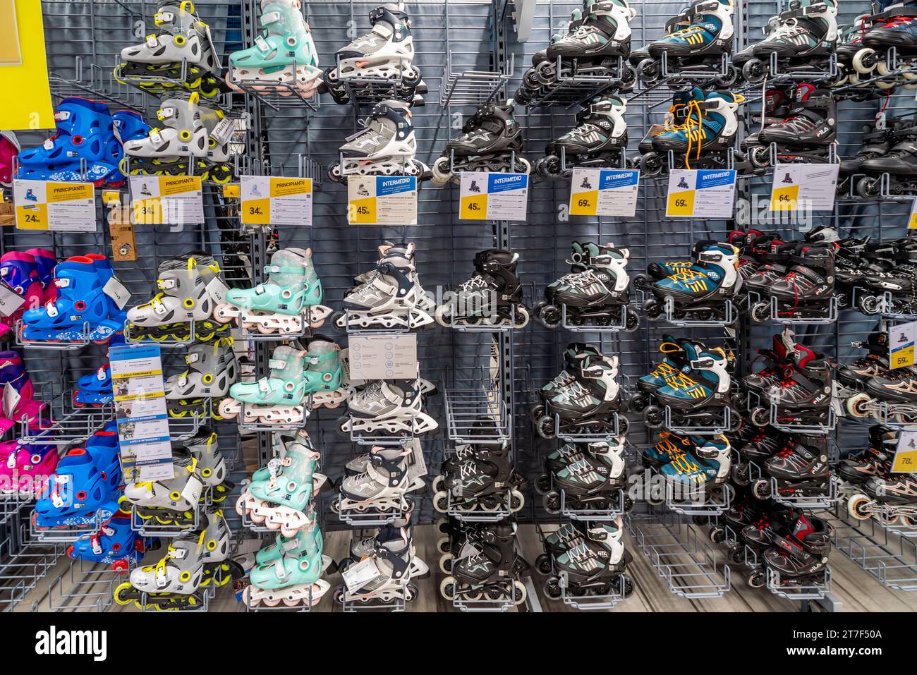 Italy - November 15, 2023: roller skates displayed on shelves for sale ...