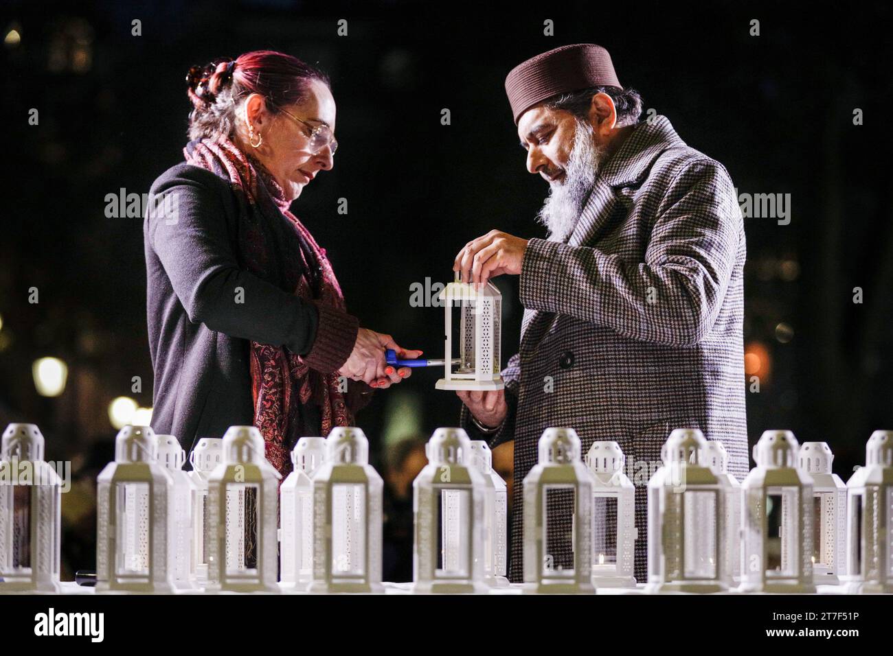 London, UK 15th Nov 2023. Faith leaders light their candles together ...