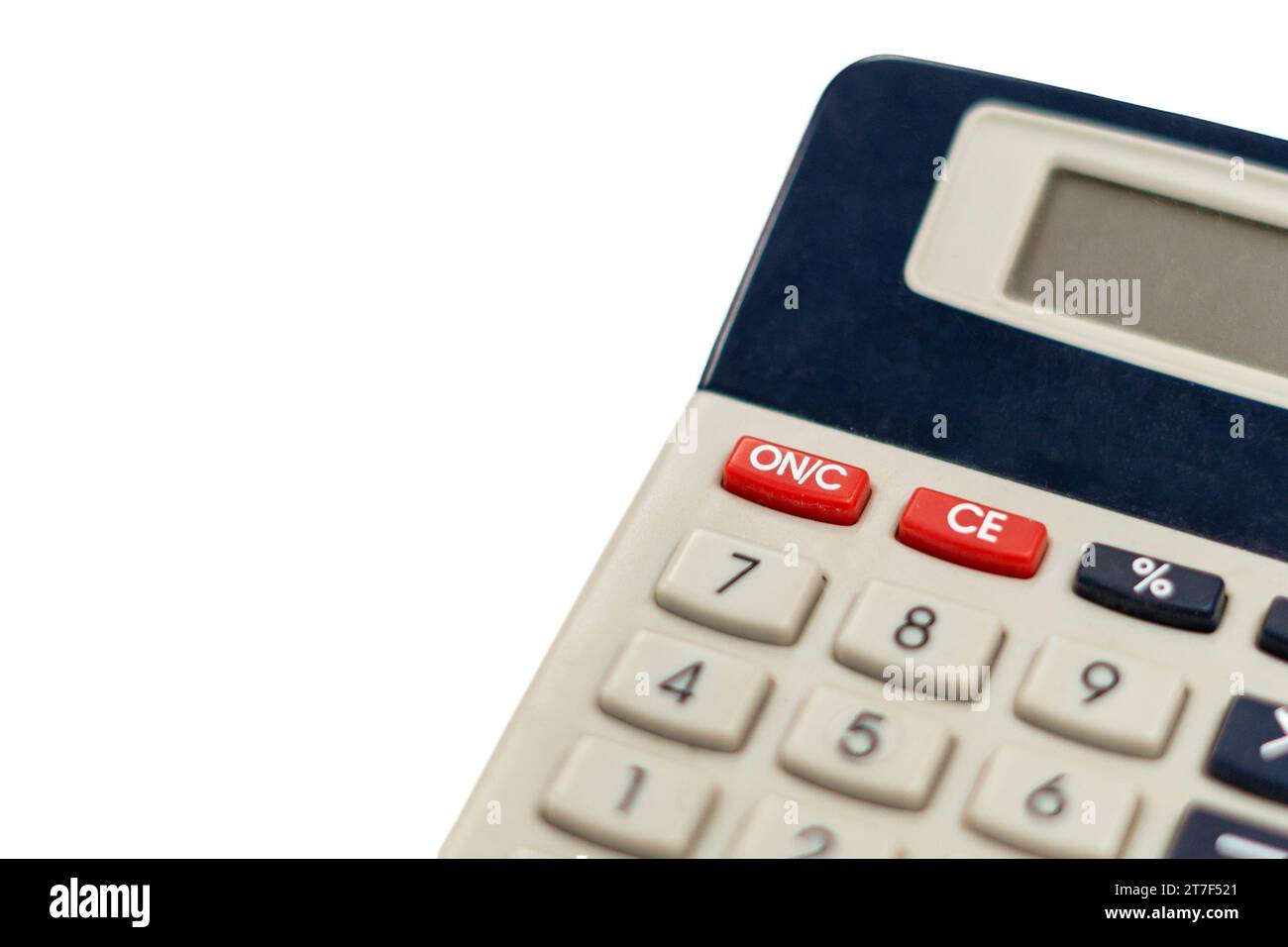 Gray calculator with red buttons and white background Stock Photo - Alamy