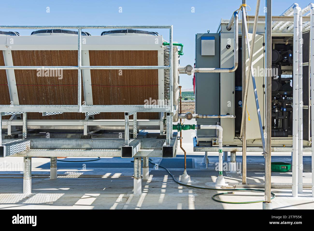 The compressor housing and an adiabatic condenser on the roof at a CO2 ...