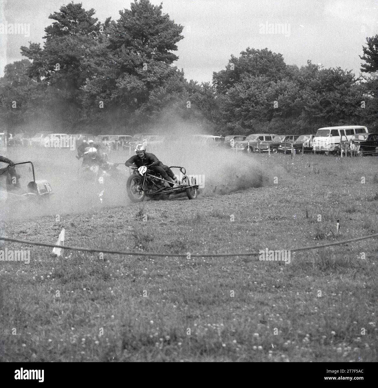 1960s, historical, competitors, grass speedway, sidecar event, England ...