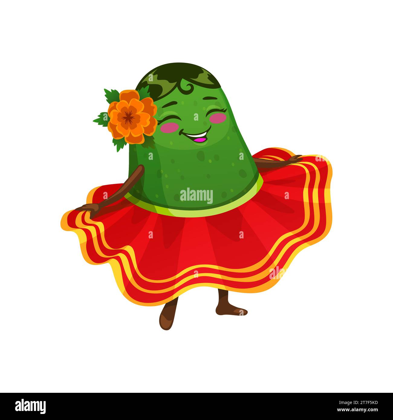 Cartoon Mexican cheerful avocado dancing woman character. Flamenco ...