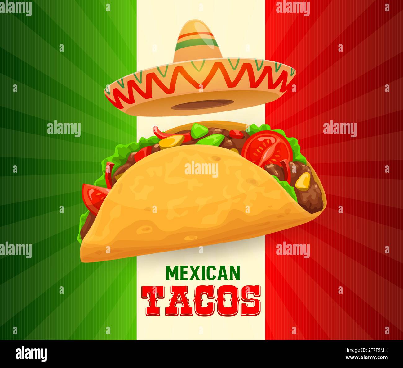 Mexican tacos day banner with sombrero and Mexico flag, vector ...