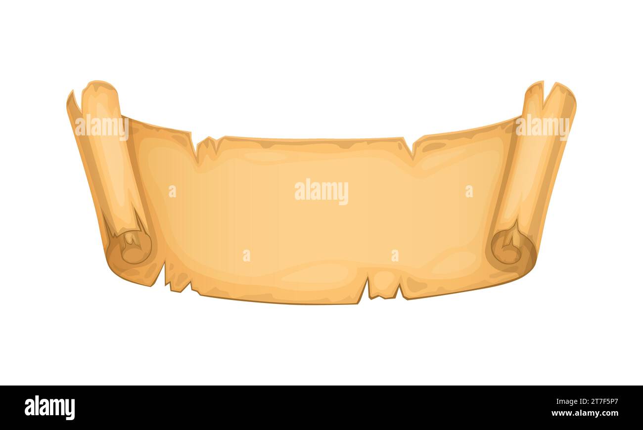 Vintage paper scroll, ancient manuscript parchment or treasure map, cartoon vector. Empty blank ...