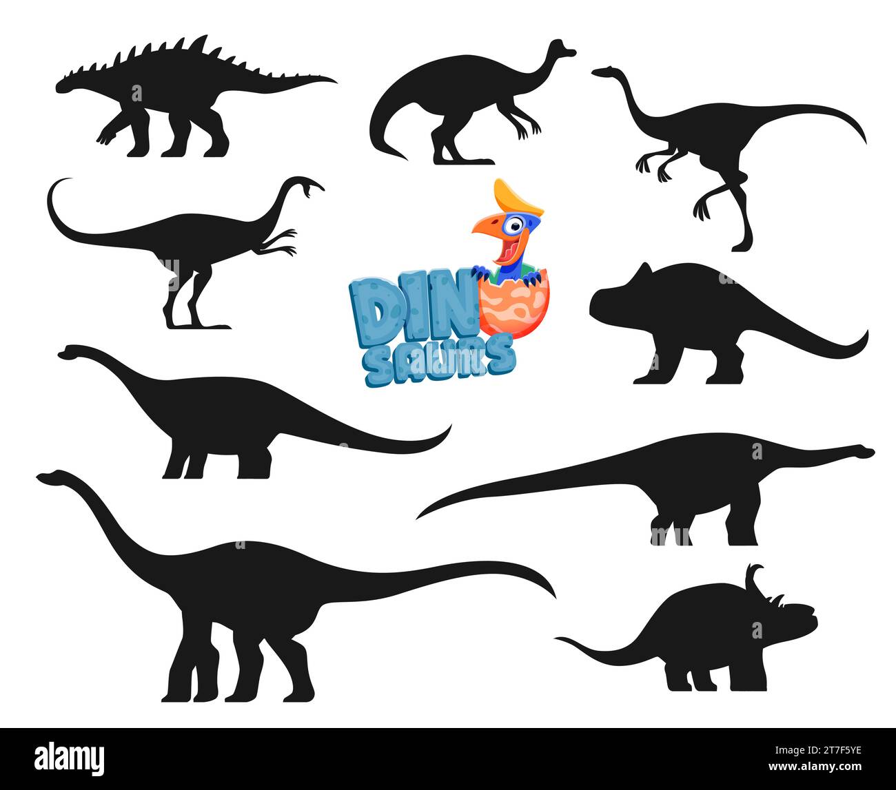 Cartoon dinosaurs isolated characters silhouettes. Struthiosaurus ...