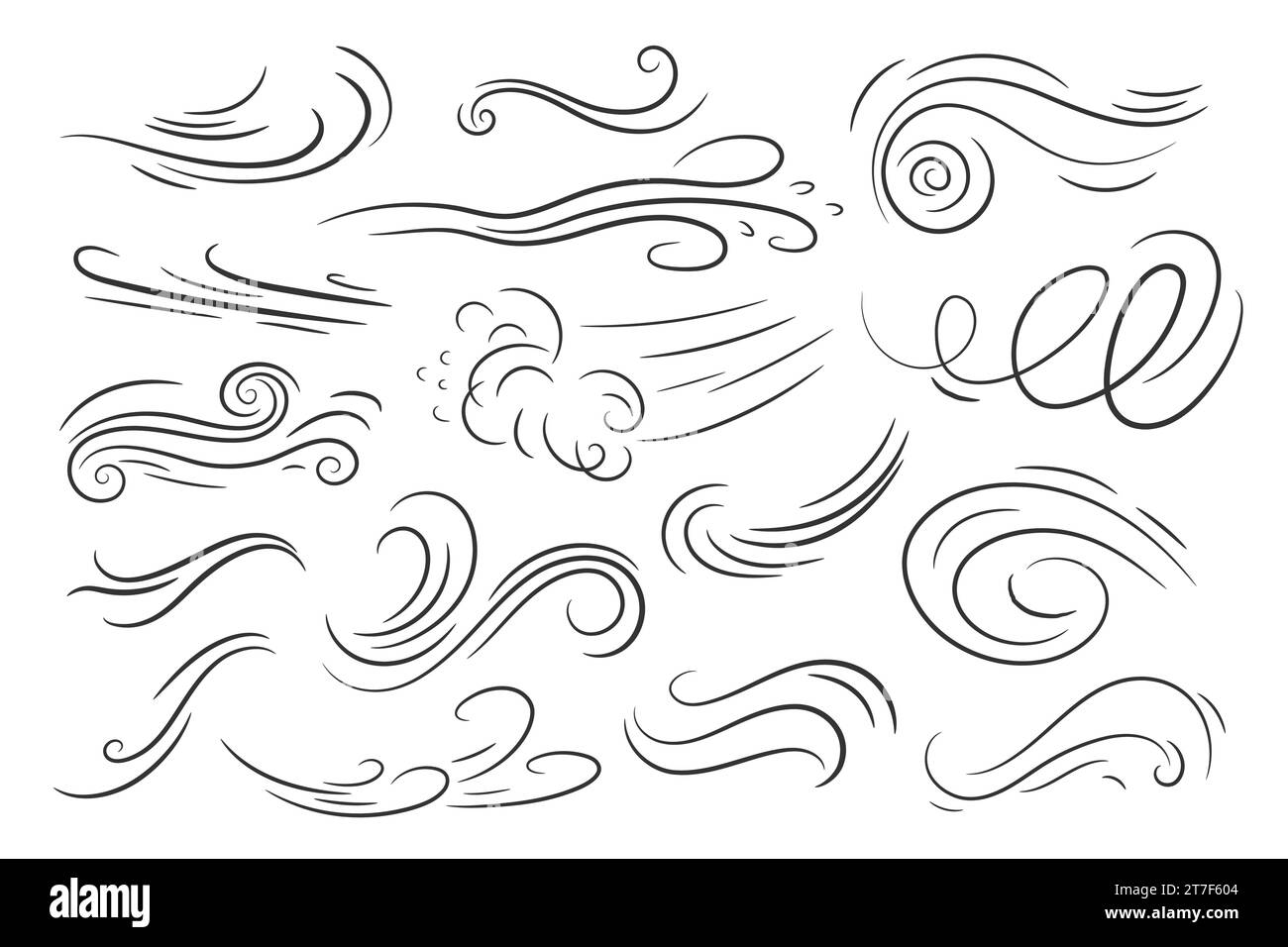 Doodle air wind motions. Isolated vector set of abstract swirls, blow ...