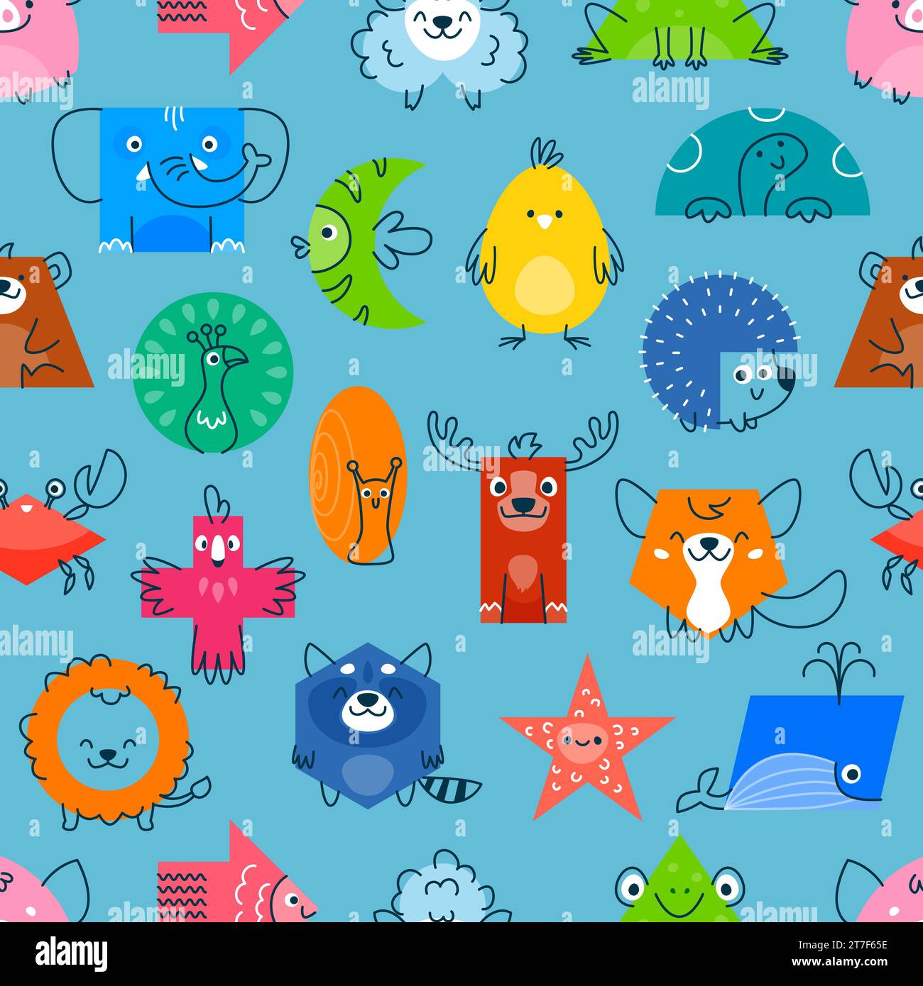 Cartoon animal characters with math shapes seamless pattern. Wallpaper ...