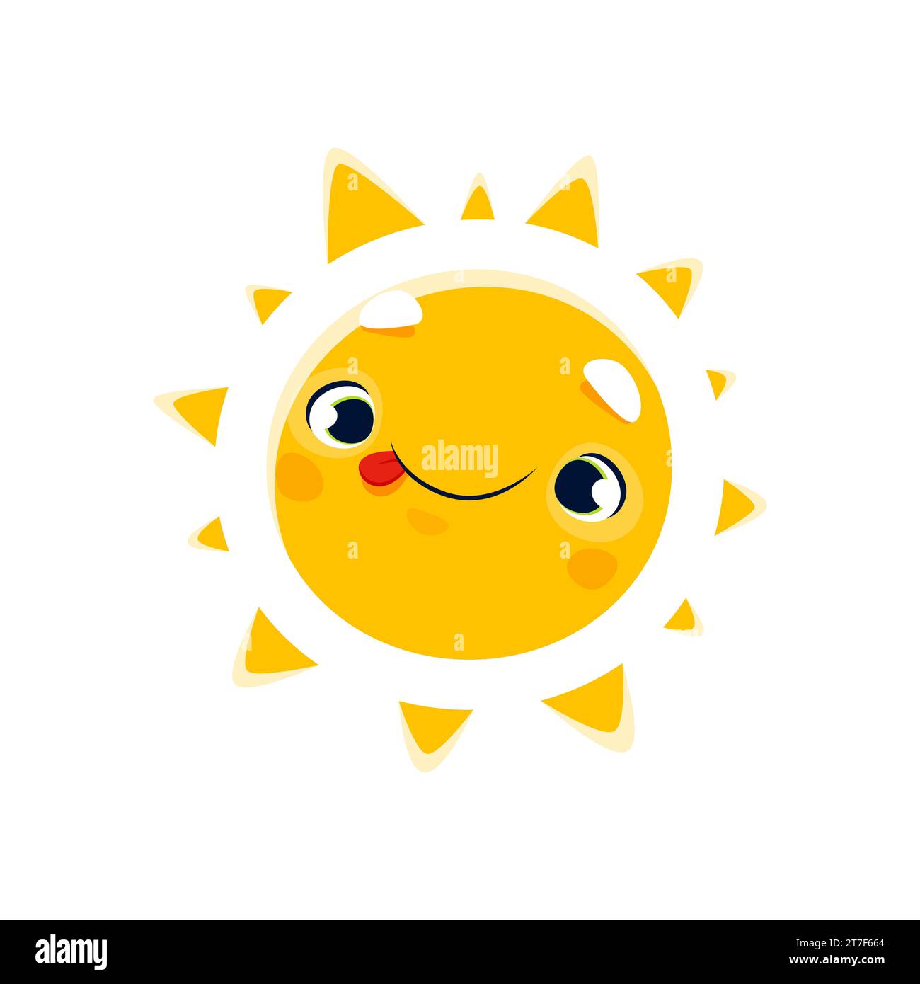 Cartoon cute sun character with funny face smiles, emoji or emoticon ...