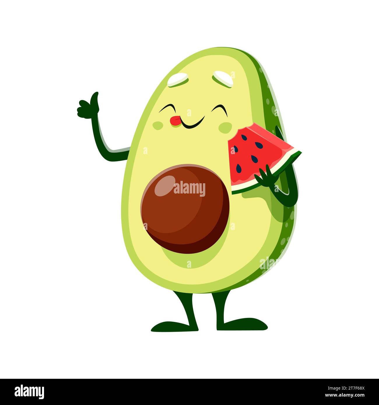 Cartoon avocado character with watermelon. Isolated cute vector avocado ...