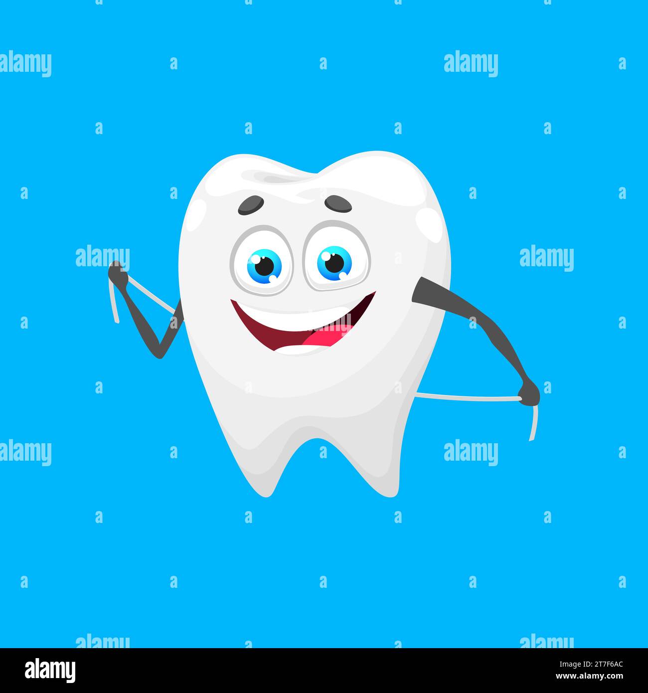 Cartoon tooth with dental floss, happy and smiling for healthy teeth ...