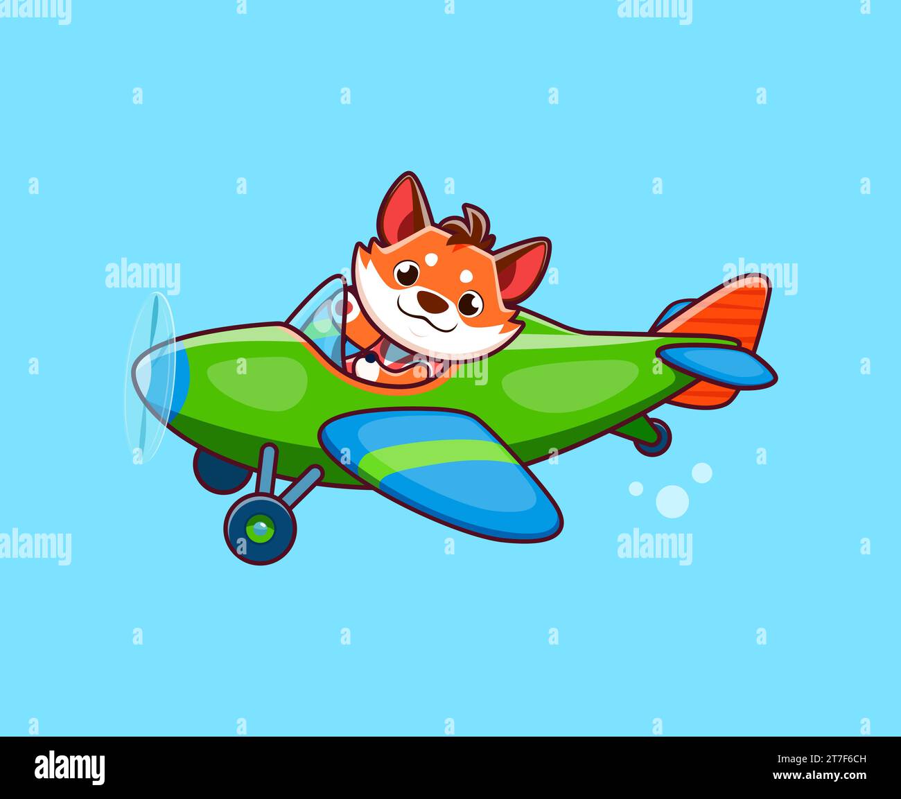 Cartoon fox animal character on plane. Adorable animal child flying on ...