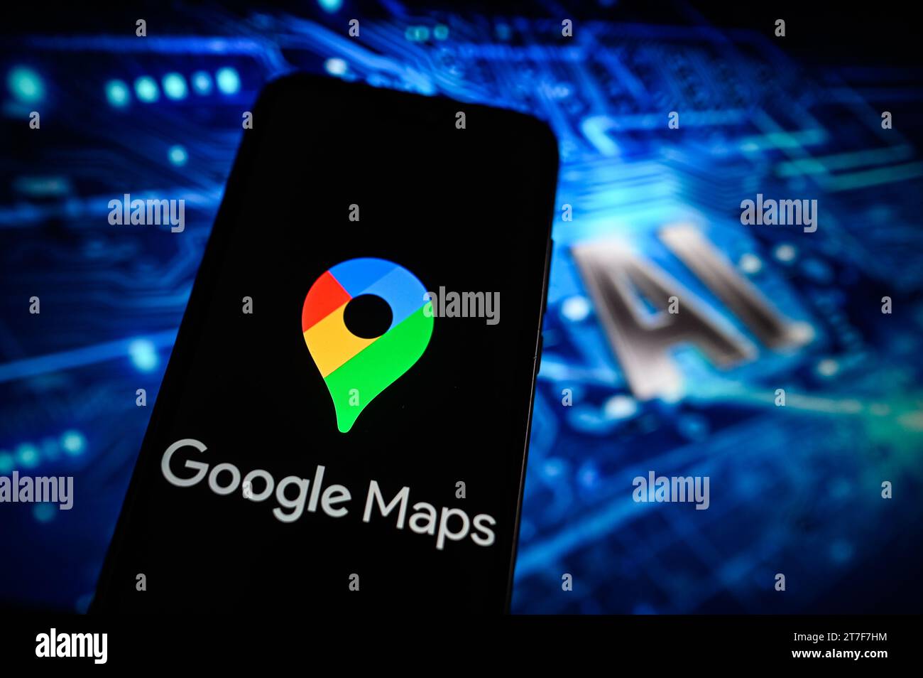 In this photo illustration a Google Maps logo is displayed on a ...