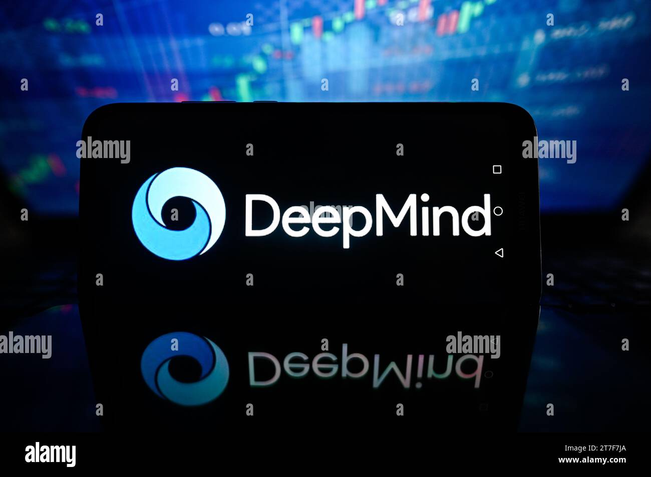 In this photo illustration a Google Deep Mind logo is displayed on a ...