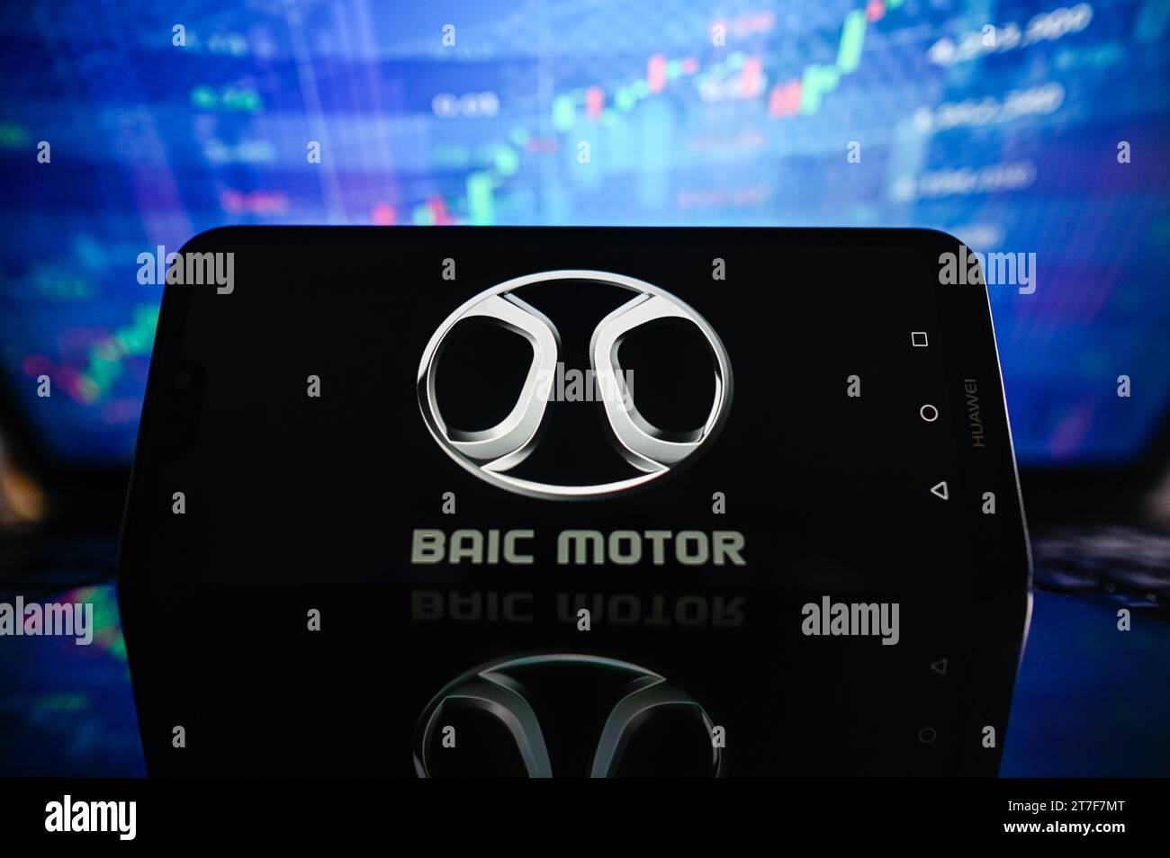In this photo illustration a Baic motor logo is displayed on a ...