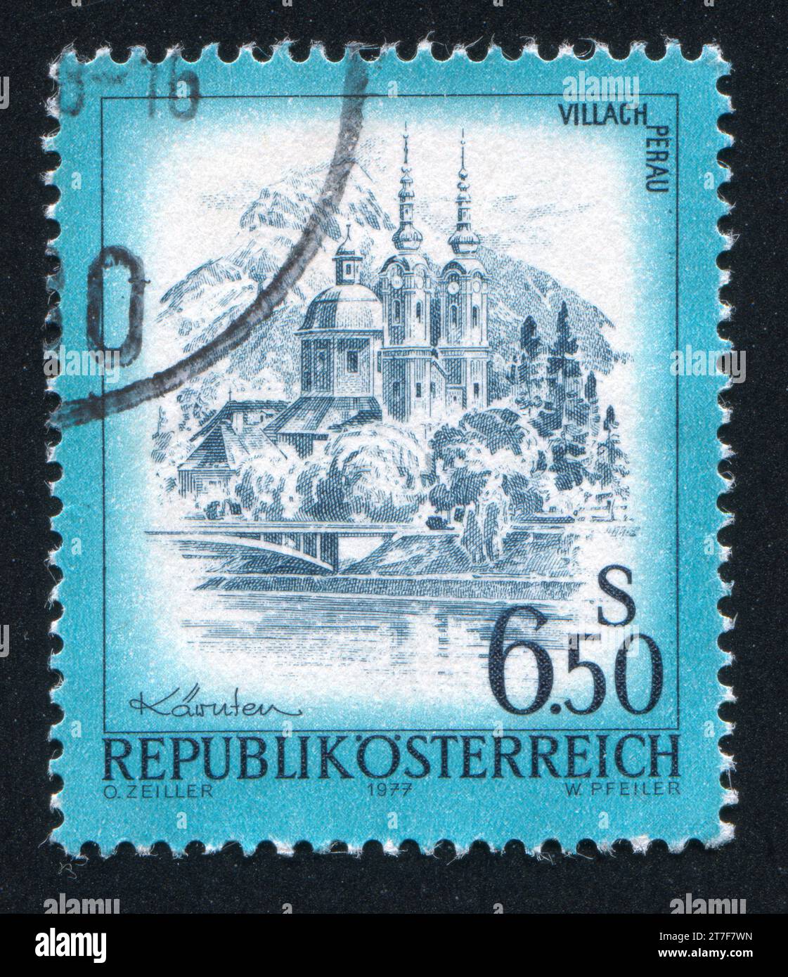 AUSTRIA - CIRCA 1977: stamp printed by Austria, shows Holy Cross church ...