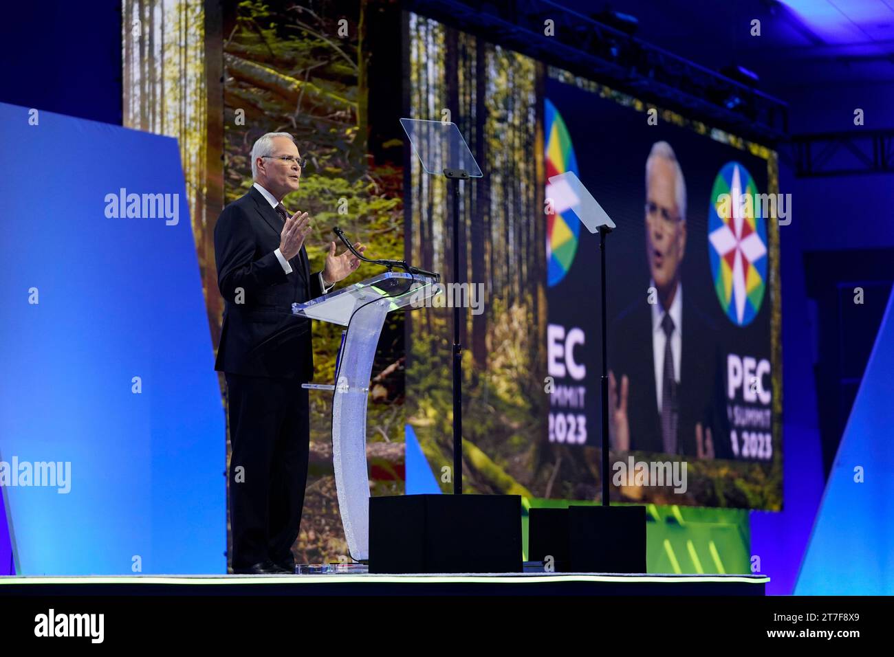 ExxonMobil CEO Darren Woods speaks during the APEC CEO Summit Wednesday ...