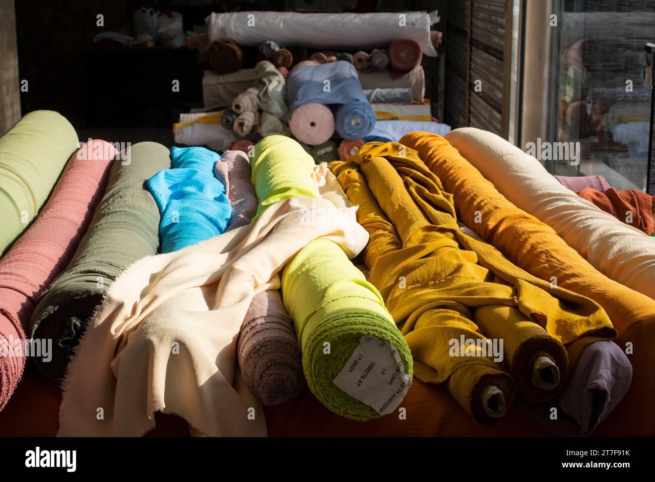 coloured fabric rolls Stock Photo - Alamy