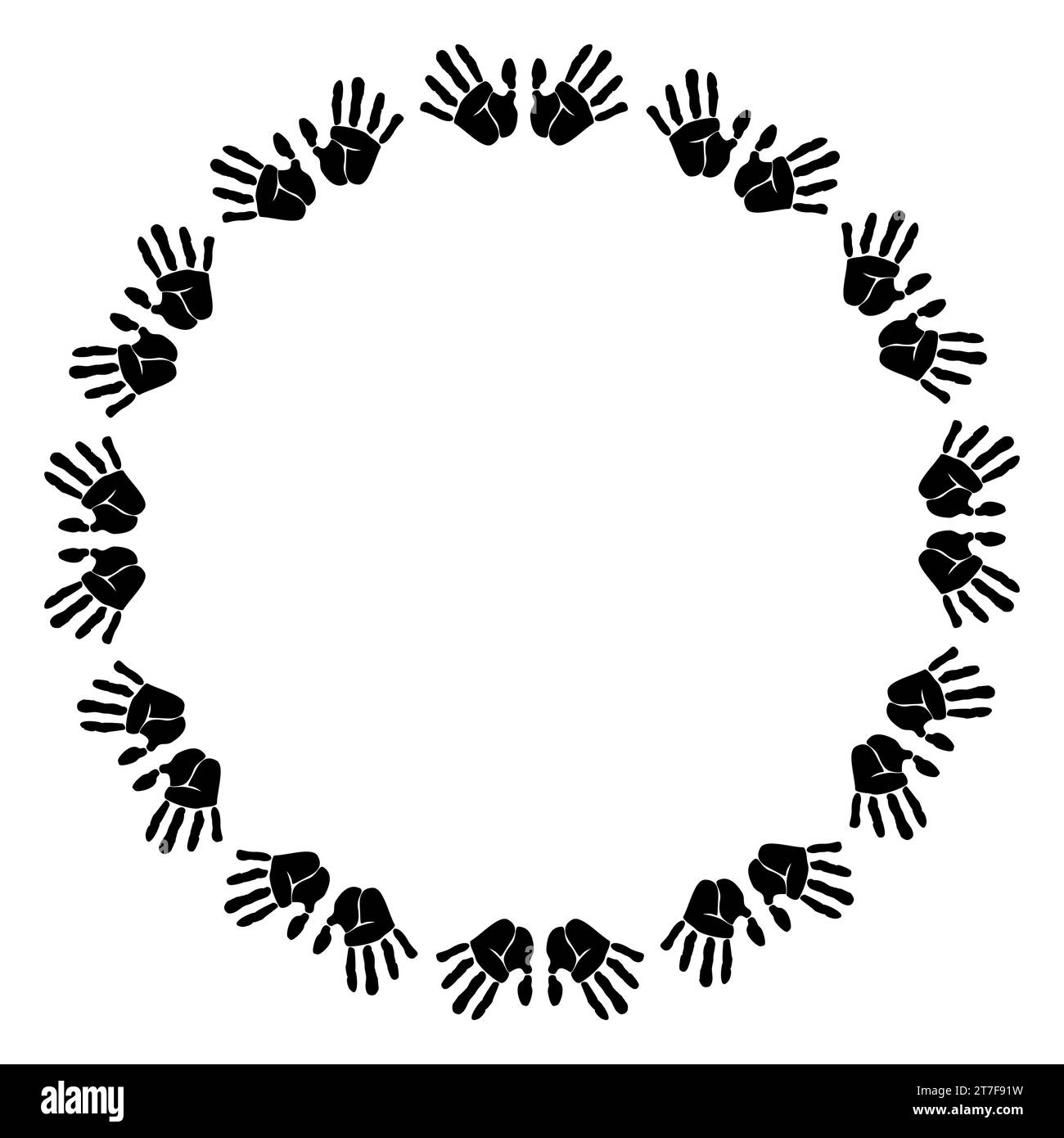 Handprint round frame. Palm silhouette. Print hand with five fingers ...
