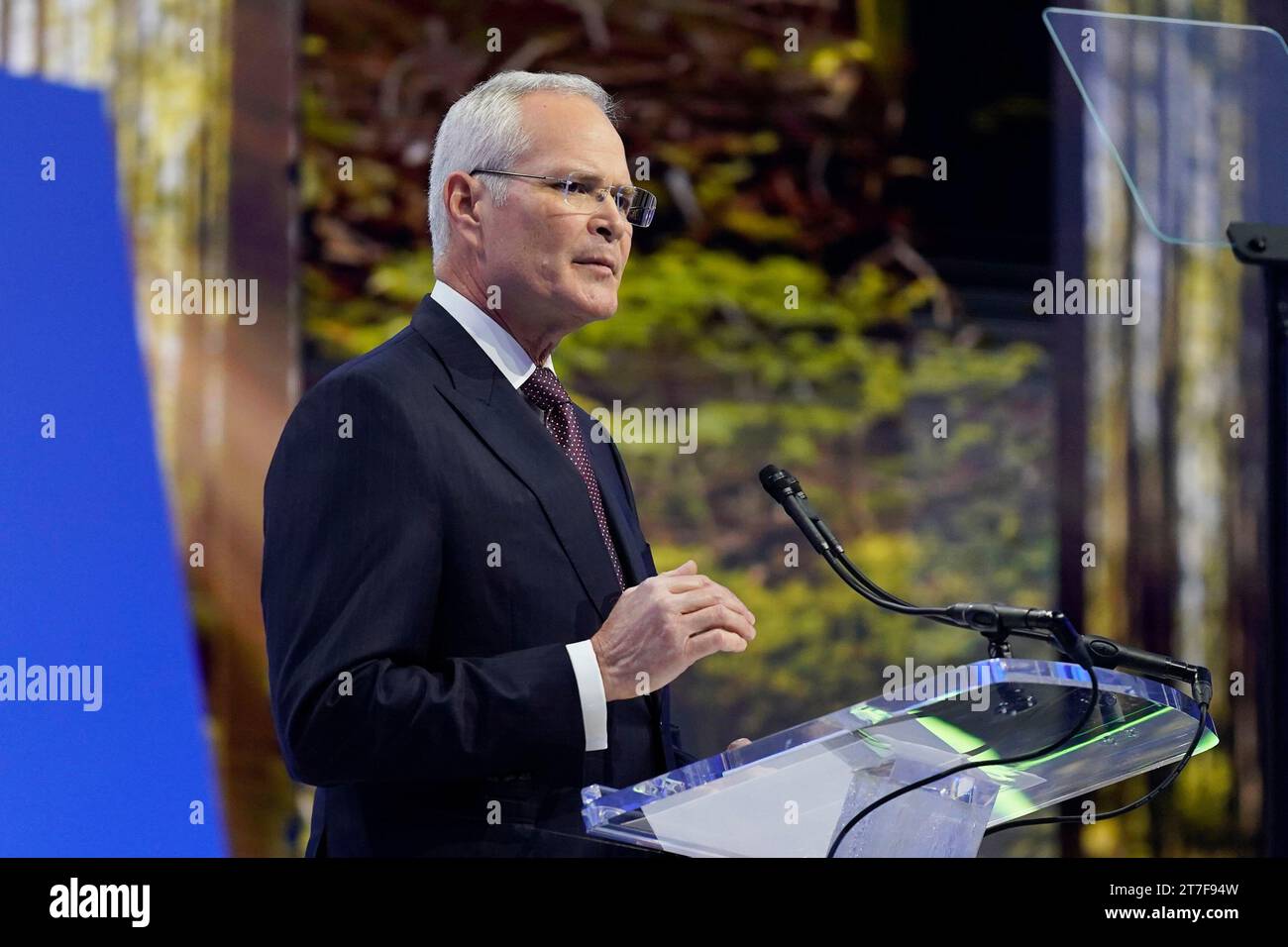 ExxonMobil CEO Darren Woods speaks during the APEC CEO Summit Wednesday ...