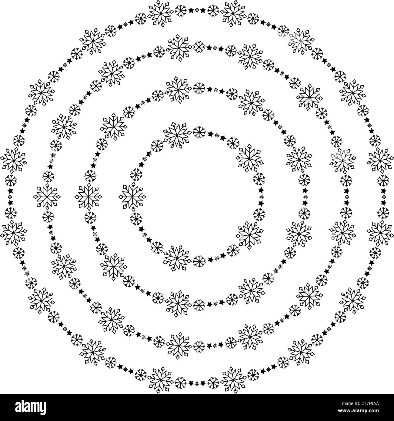 Snowflake circle frames set. Winter snowflake round border collection ...