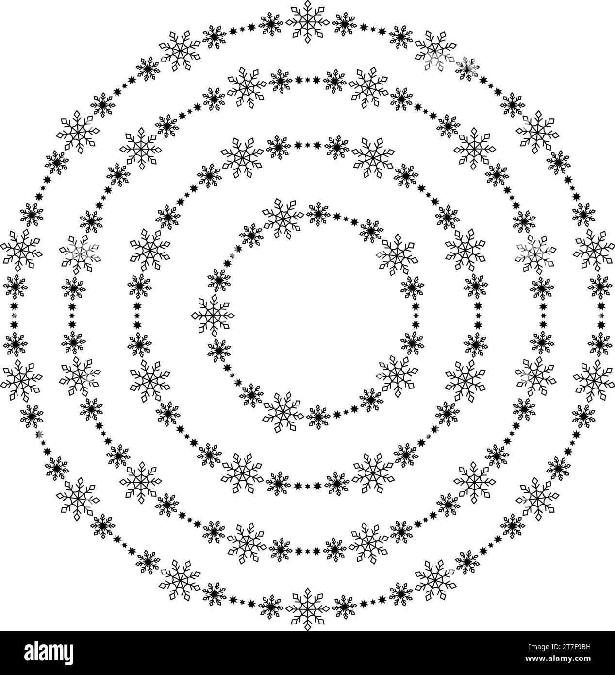 Snowflake circle frames set. Winter snowflake round border collection ...