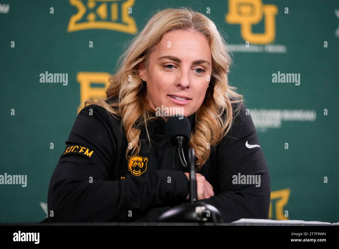 Baylor head coach Nicki Collen speaks to reporters following an NCAA ...