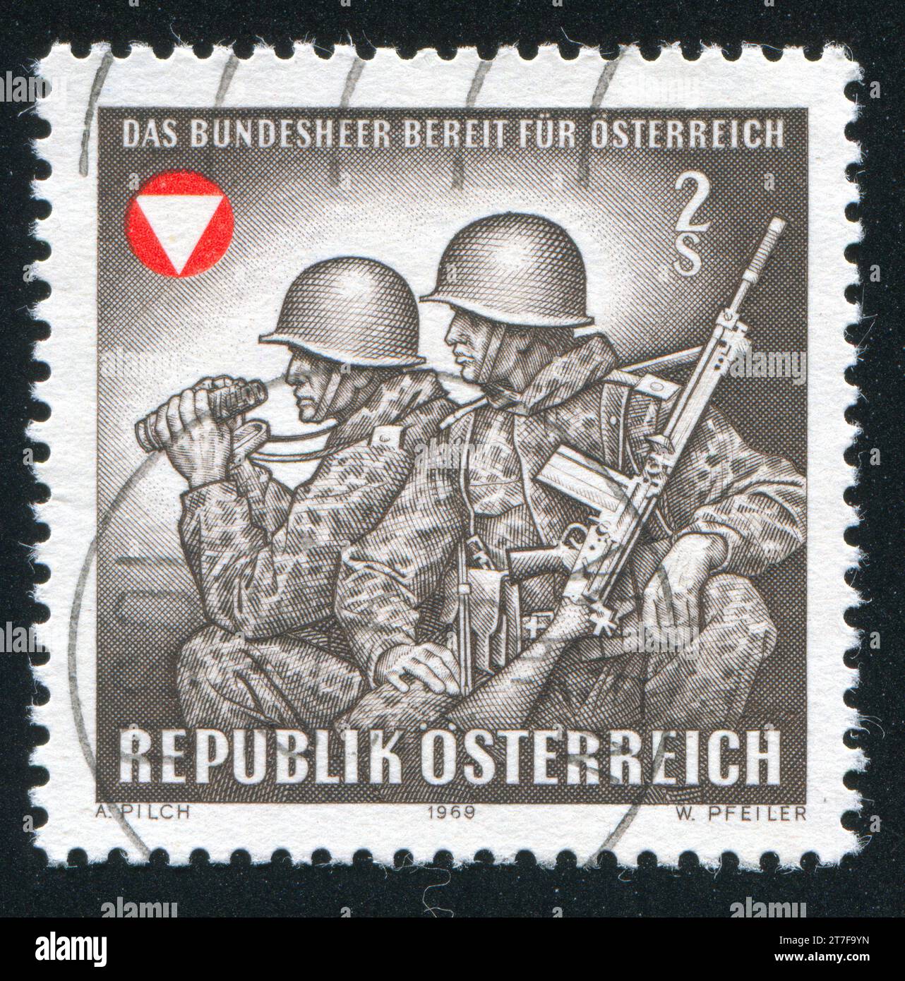 AUSTRIA - CIRCA 1969: stamp printed by Austria, shows Frontier guards ...