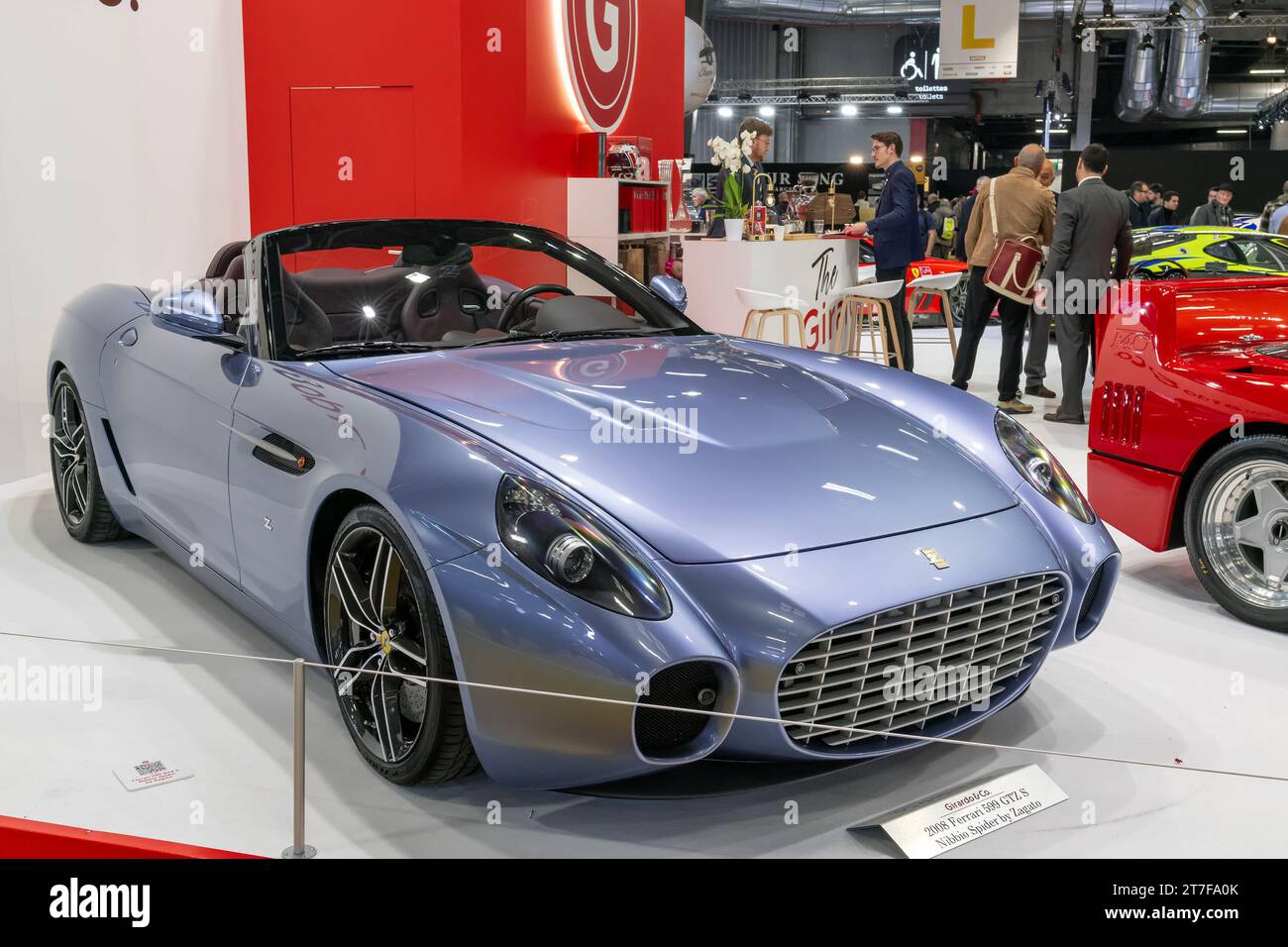 Paris, France - Rétromobile 2023. Focus on a blue 2008 Ferrari 599 GTZ ...