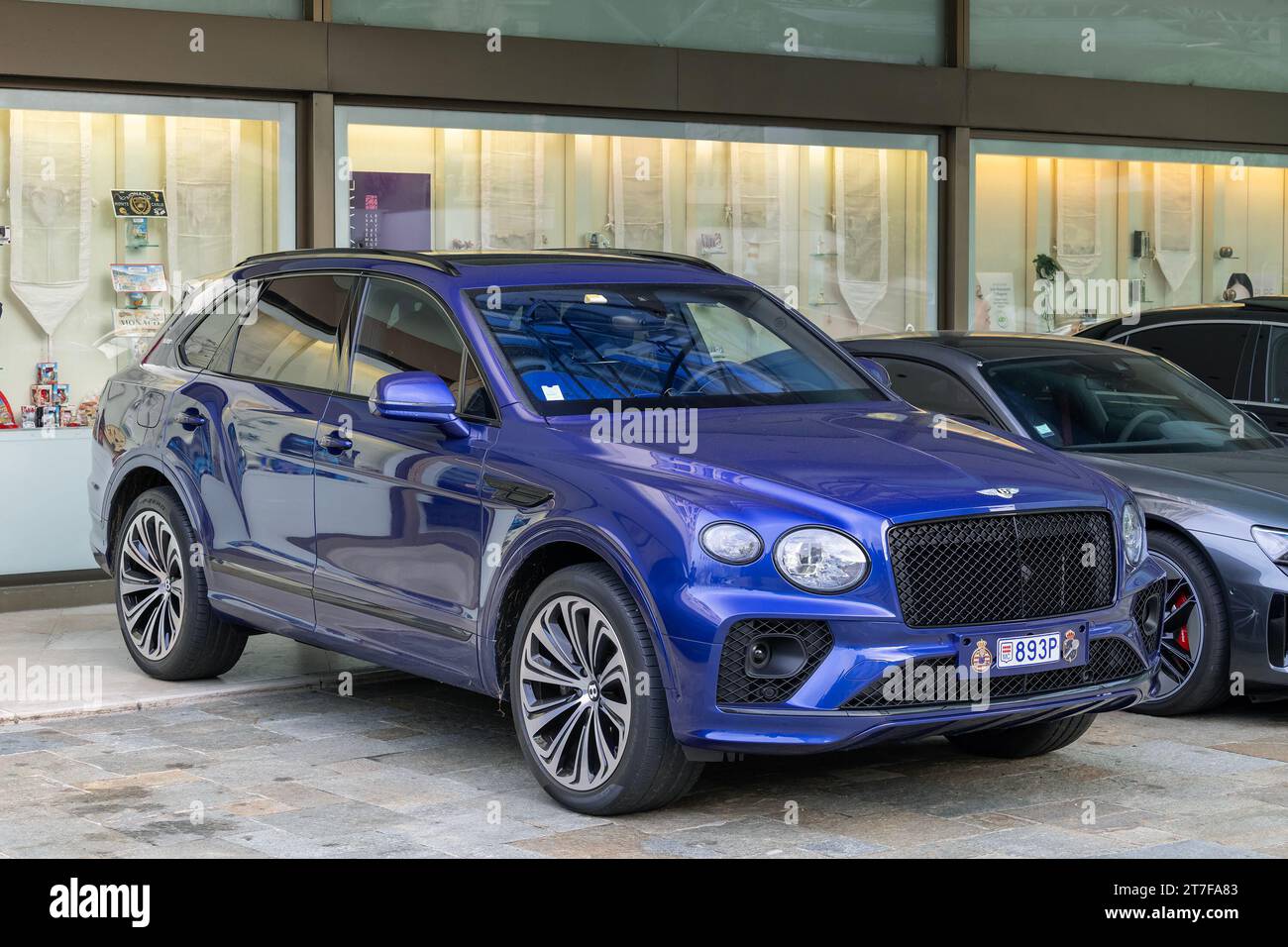 Monte Carlo, Monaco - Blue Bentley Bentayga V8 First Edition parked in ...