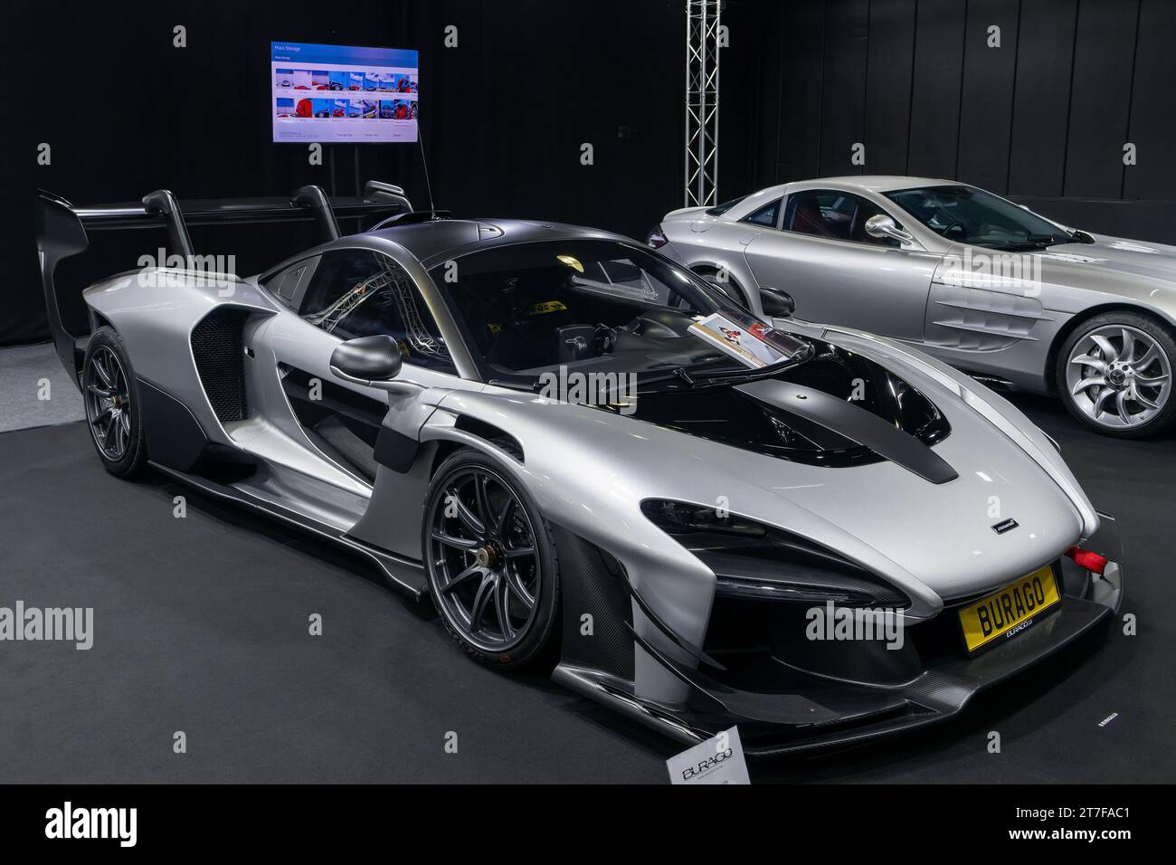 Luxembourg City, Luxembourg - Motor Show Luxembourg 2023. Focus on a grey McLaren Senna GTR ...