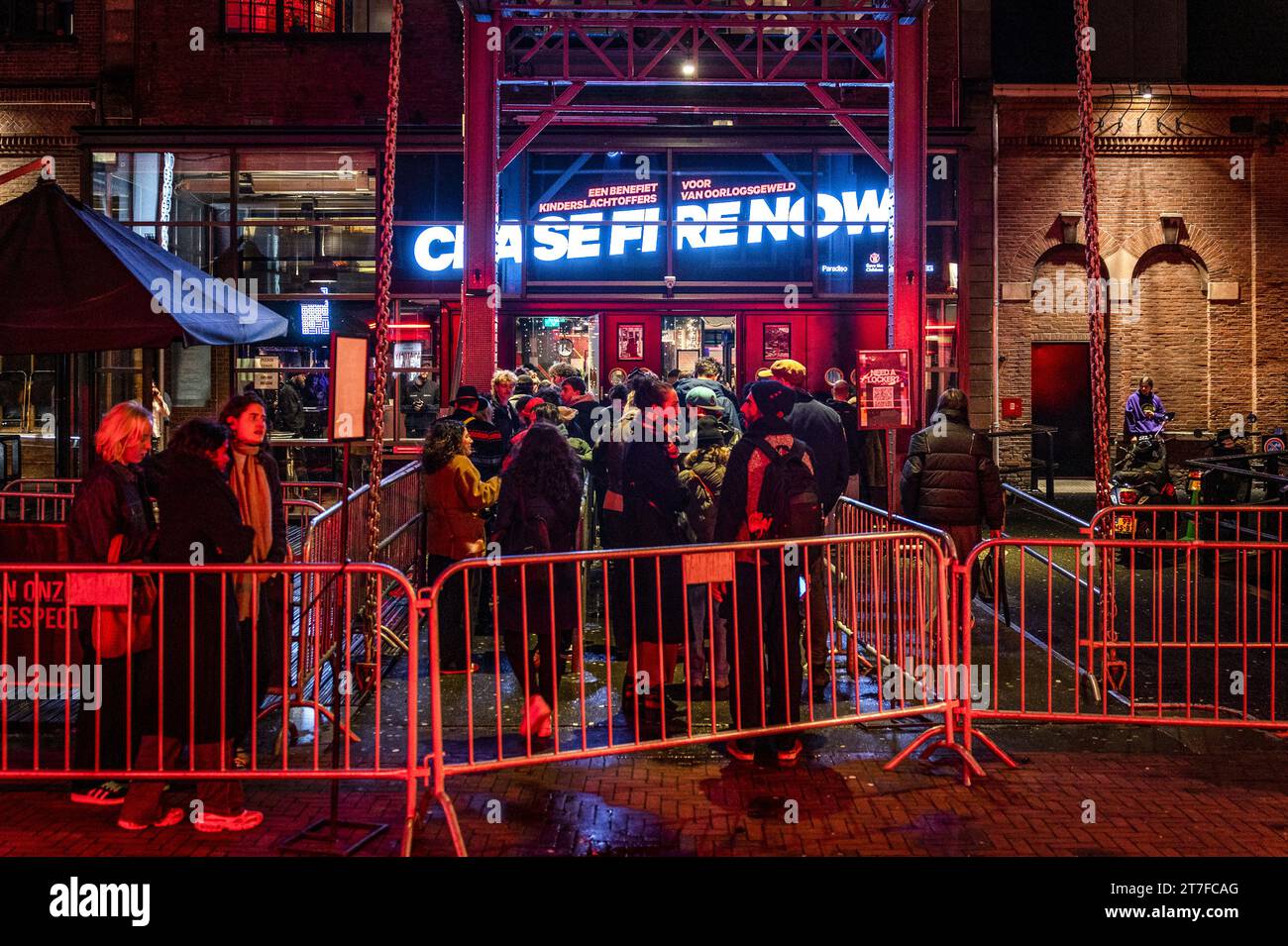 AMSTERDAM - Audiences line up at the Melkweg for a benefit evening for ...