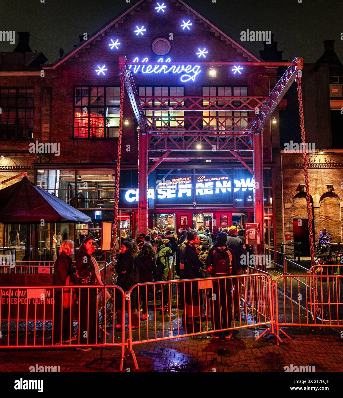 AMSTERDAM - Audiences line up at the Melkweg for a benefit evening for ...