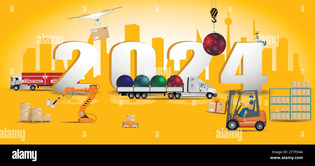 The concept of delivering New Year s cargo in the New Year 2024 ...