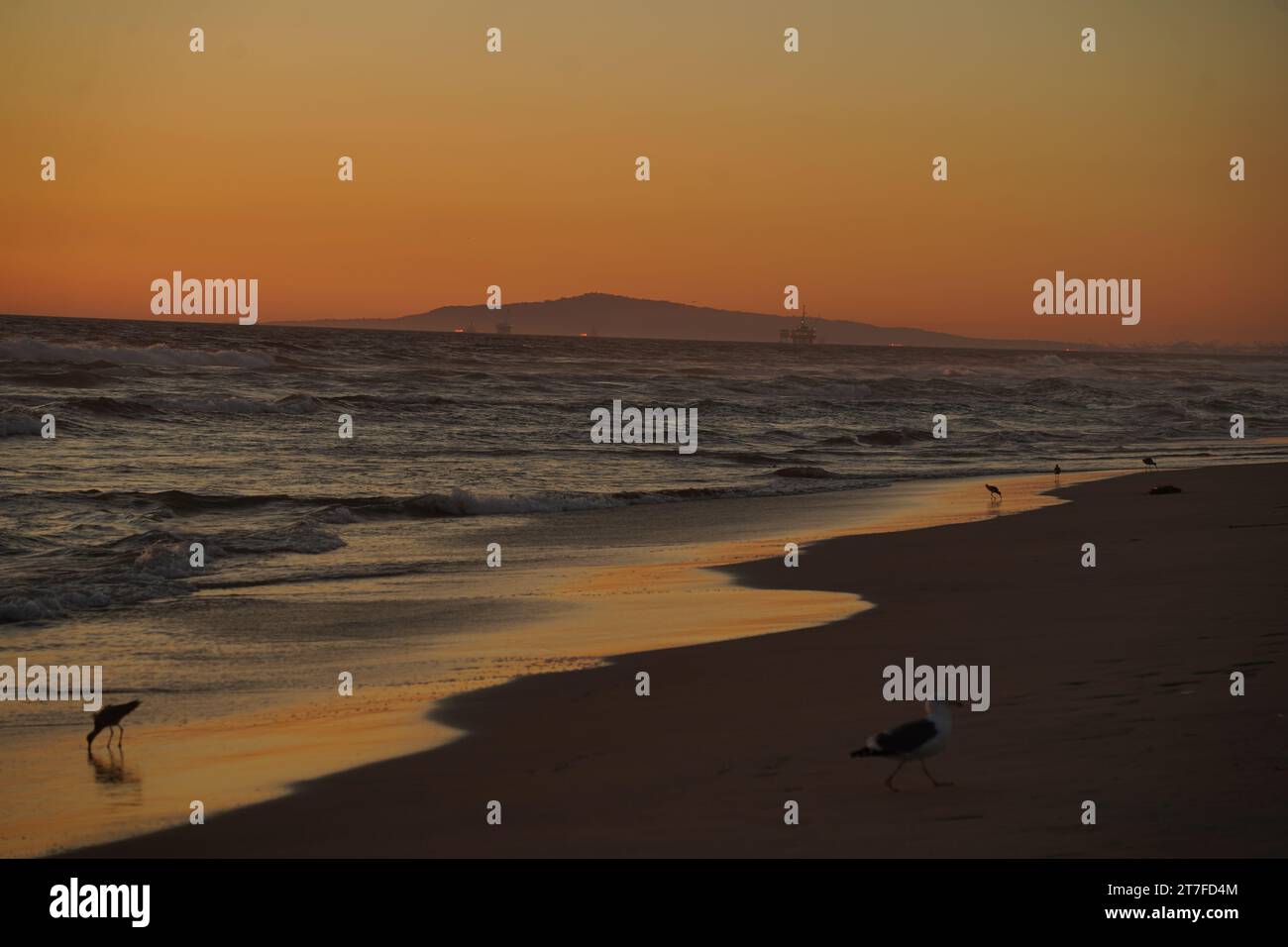 Golden Sunset Beach, Mountain and Sea. Huntington Beach Californian ...